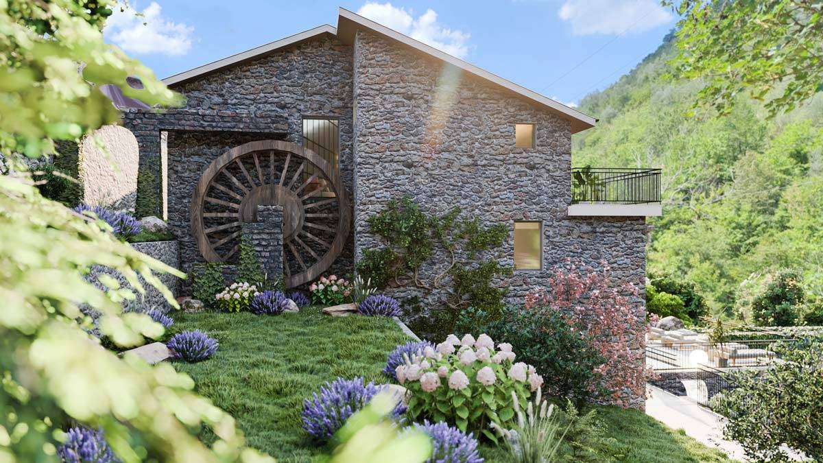 Project 4 bedroom Mill for sale with panoramic view in Pigna, Liguria